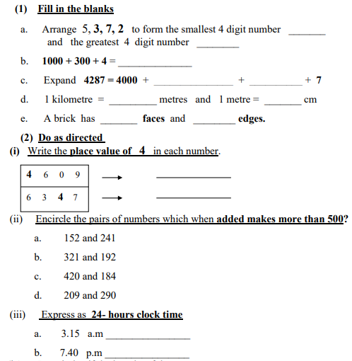 View PDF CBSE Class 4 Mathematics Sample Paper Set I