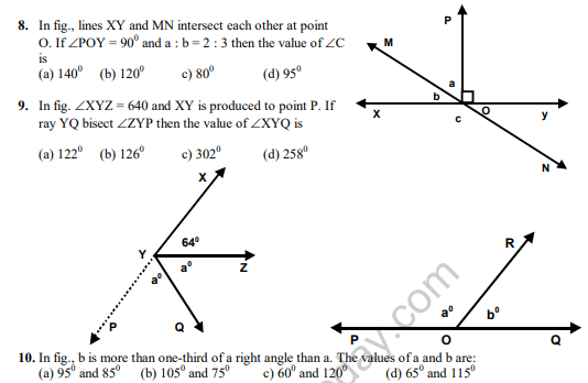 Cbse Class 9 Lines And Angles Mcqs Set B Multiple Choice Questions For Lines And Angles