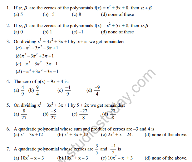 CBSE Class 10 Polynomials MCQs Set C, Multiple Choice Questions for ... CBSE Class 10 Polynomials MCQs Set C, Multiple Choice Questions for ...