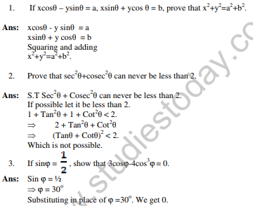 CBSE Class 10 Maths HOTs Trigonometry
