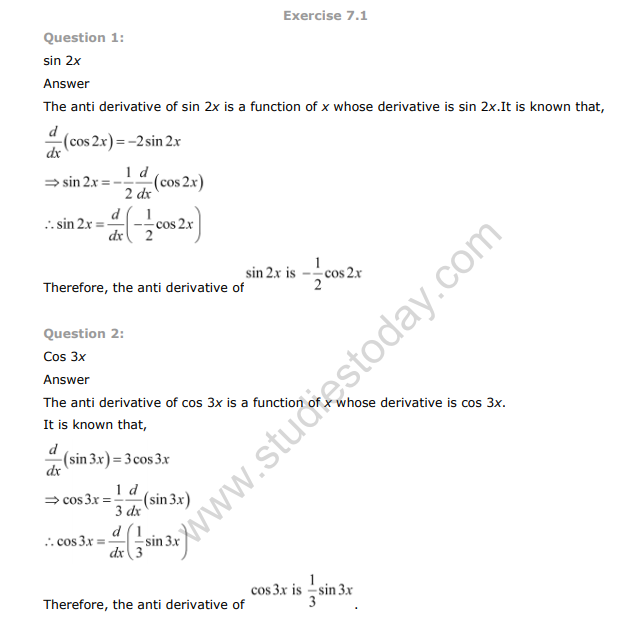 Integrals Class 12 Solutions