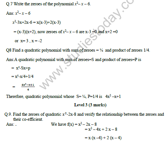 CBSE Class 10 Polynomials Assignment 9