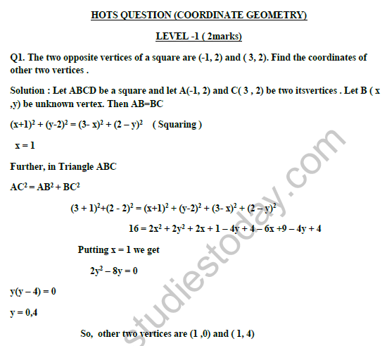 CBSE Class 10 Maths HOTs Co-Ordinate Geometry