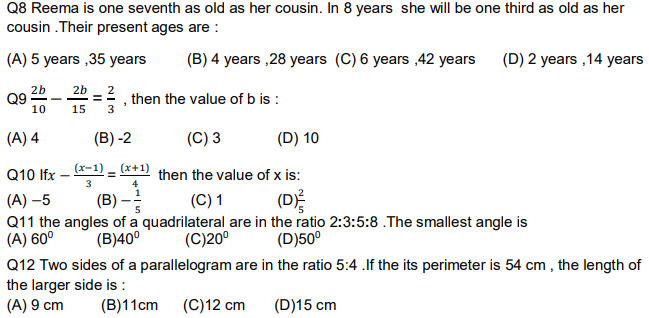 CBSE Class 8 Mathematics Linear Equations In One Variable MCQs Set B 