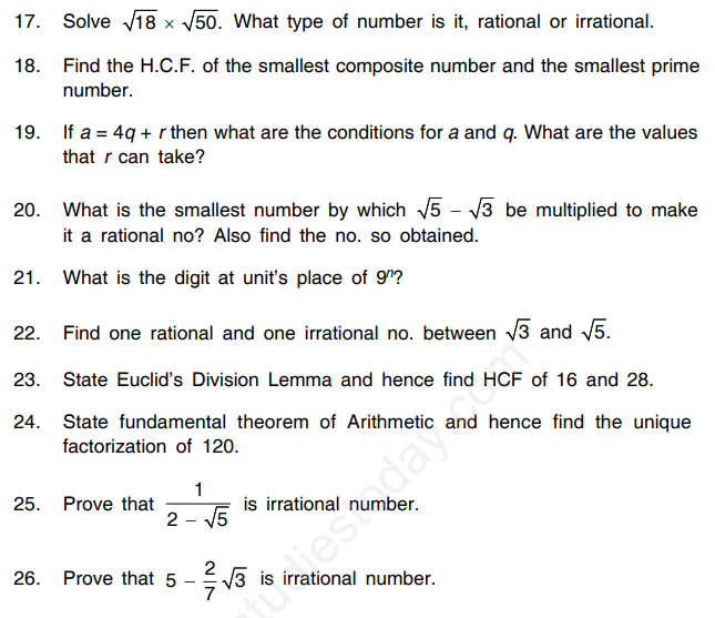 Cbse Class 10 Mathematics Real Numbers Assignment Set F