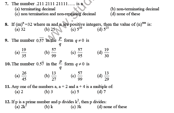 CBSE Class 10 Mathematics Real Numbers MCQs Set B, Multiple Choice ...