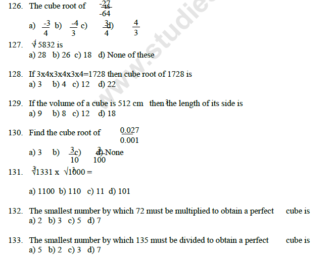 CBSE Class 8 Mathematics MCQs bank Set A, Multiple Choice Questions for ...