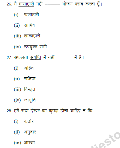 CBSE Class 9 Hindi Grammar and Usages Based MCQ (1) with Answers