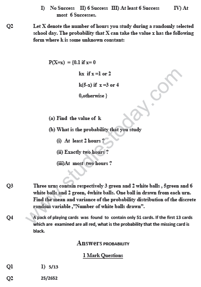 CBSE Class 12 Mathematics HOTs Probability CBSE Class 12 Mathematics HOTs Probability