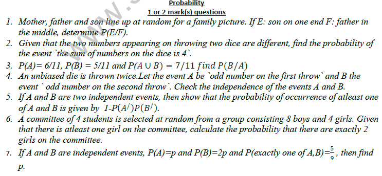 CBSE Class 12 Mathematics HOTs Probability CBSE Class 12 Mathematics HOTs Probability