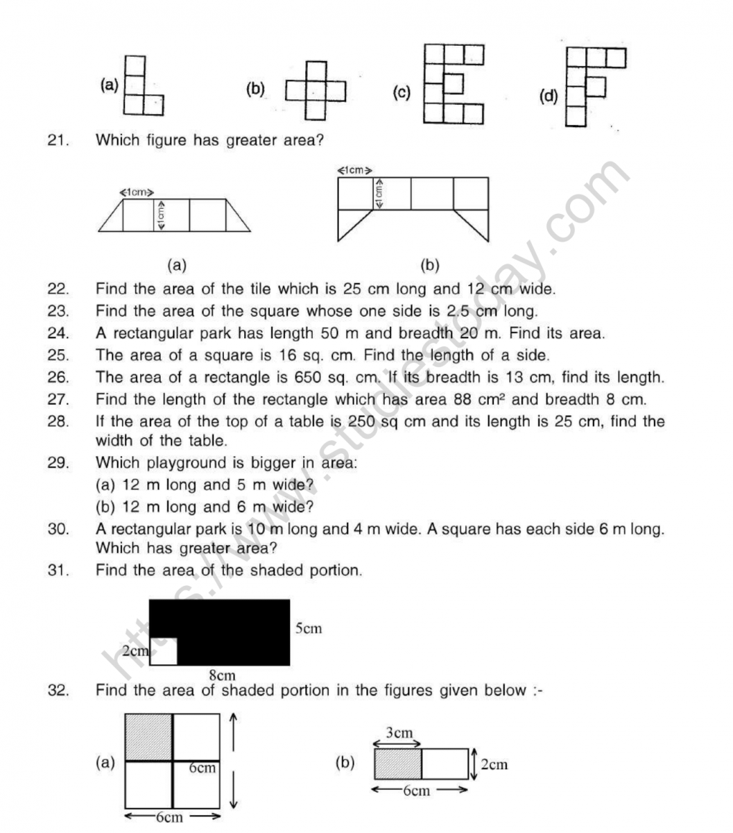 CBSE Class 5 Mental Maths Perimeter And Area Worksheet