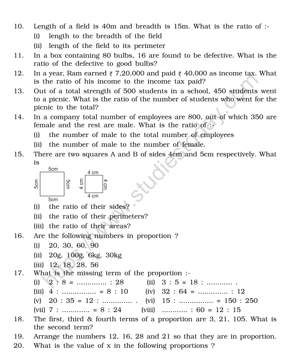 Ratio And Proportion Worksheet