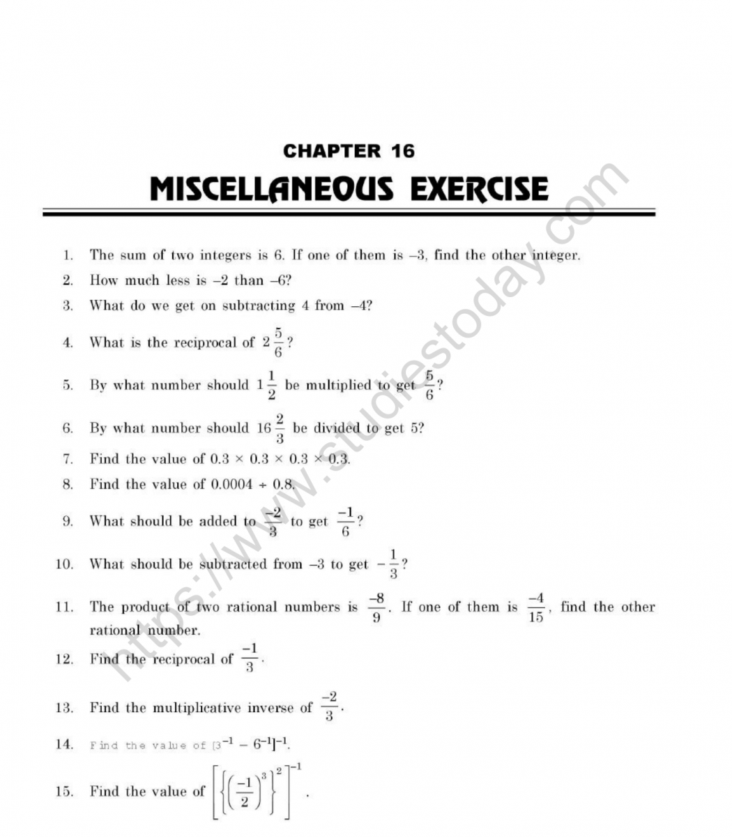 CBSE Class 7 Mental Maths Miscellaneous Exercise Worksheet
