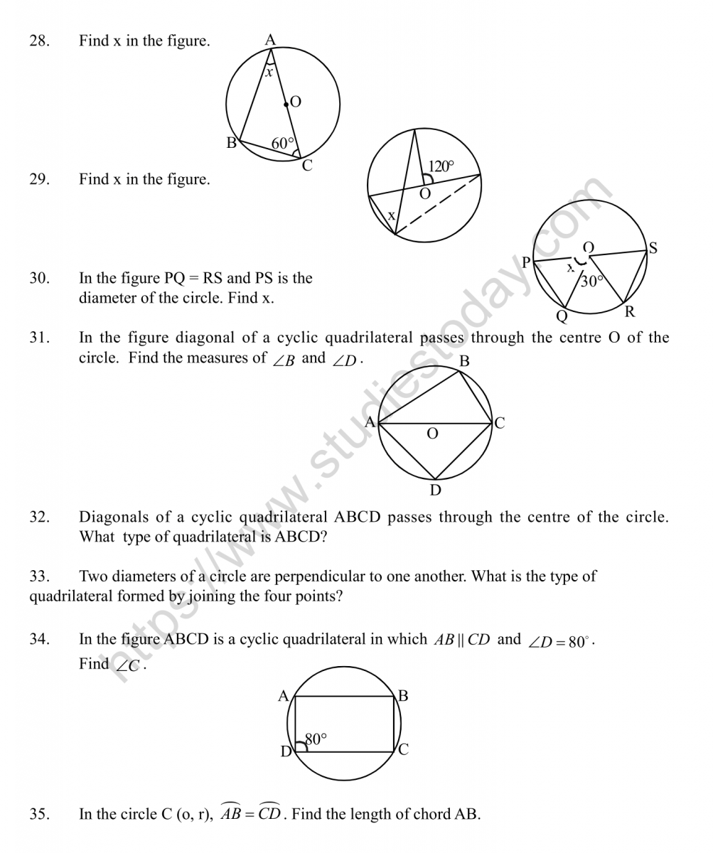 CBSE Class 9 Mental Maths Circles Worksheet CBSE Class 9 Mental Maths Circles Worksheet