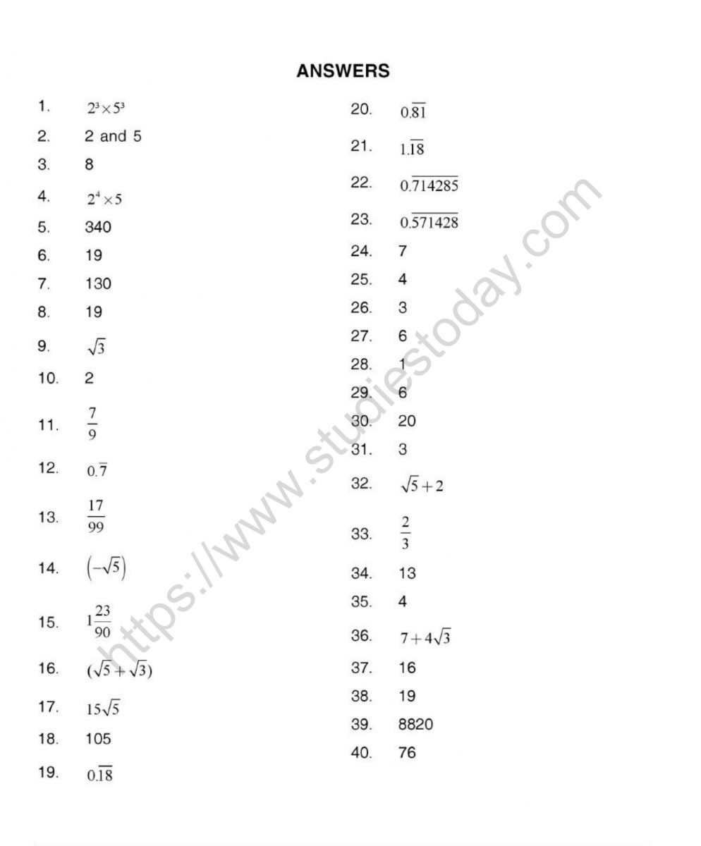 CBSE Class 10 Mental Maths Real Numbers Worksheet CBSE Class 10 Mental Maths Real Numbers Worksheet