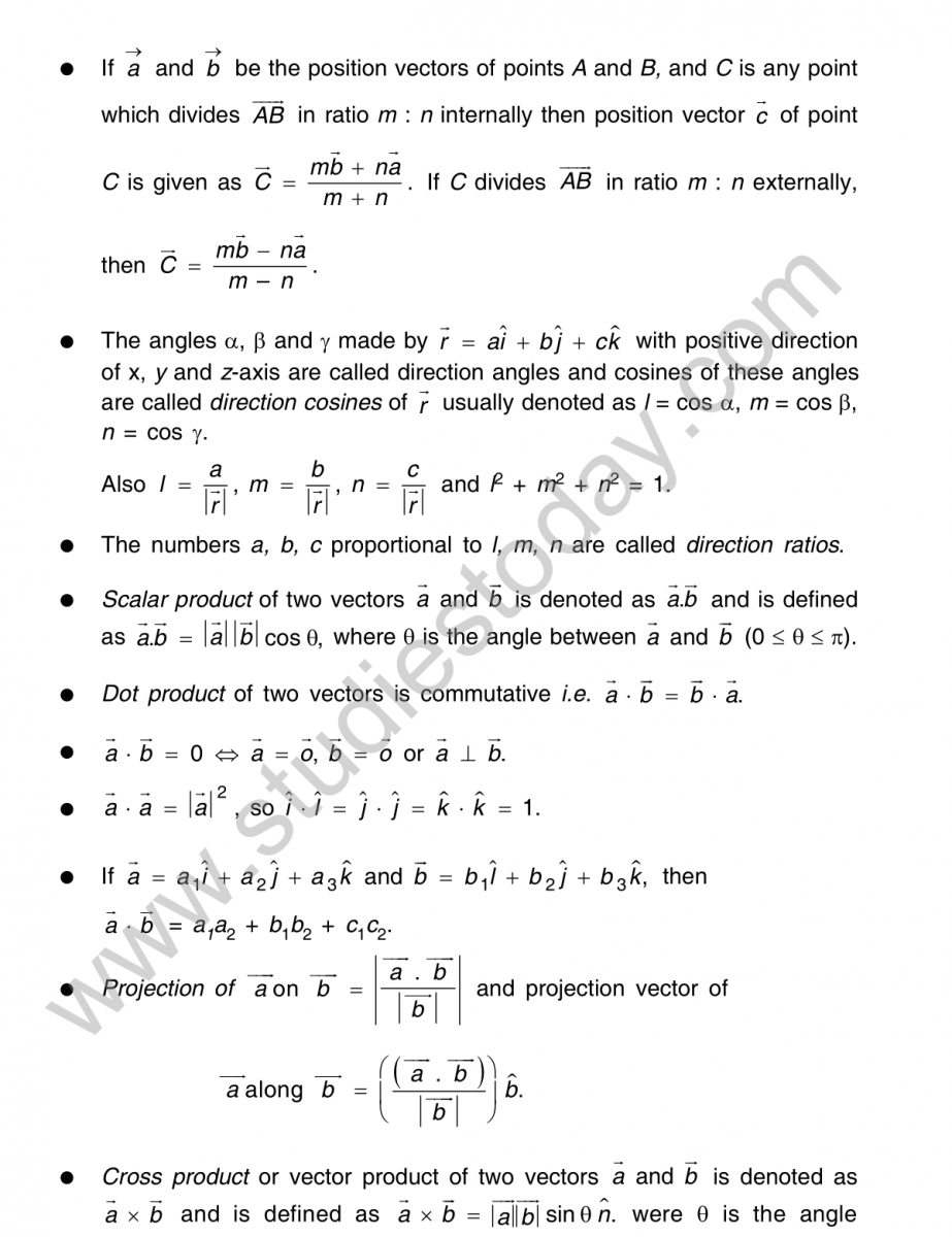 Cbse Class 12 Mathematics Vectors Algebra Worksheet Set A