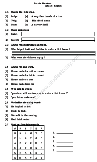 CBSE Class 1 English Revision Worksheet Set 3