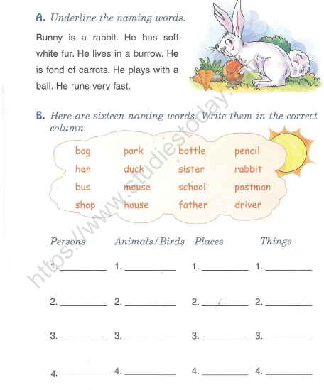 CBSE Class 1 English Naming Words Worksheet