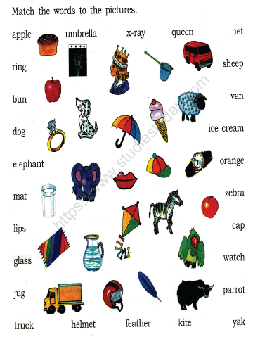 CBSE Class 1 English Match The Words Worksheet