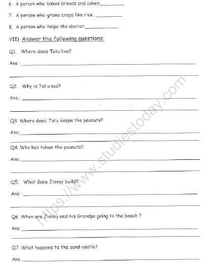 Class 1 English Printable Worksheet Set 2 Free PDF
