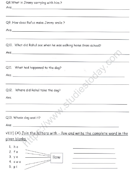 CBSE Class 1 English Revision Worksheet Set 2