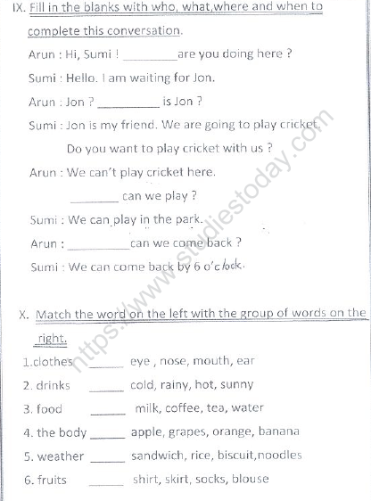 CBSE Class 1 English Revision Worksheet Set 2