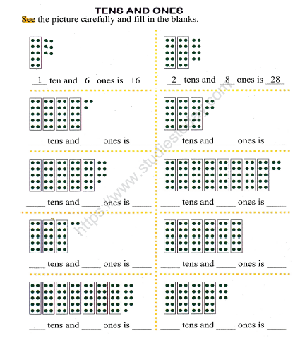 Tens And Ones Class 1 Mathematics Printable Worksheet Free PDF