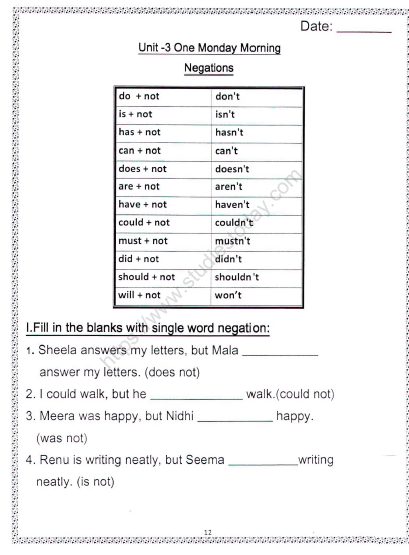 Negations Class 2 English Printable Worksheet Free PDF