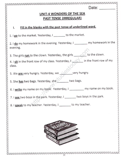 Past Tense Class 2 English Printable Worksheet Free PDF
