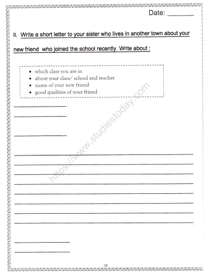 CBSE Class 2 English Writing Skills Worksheet