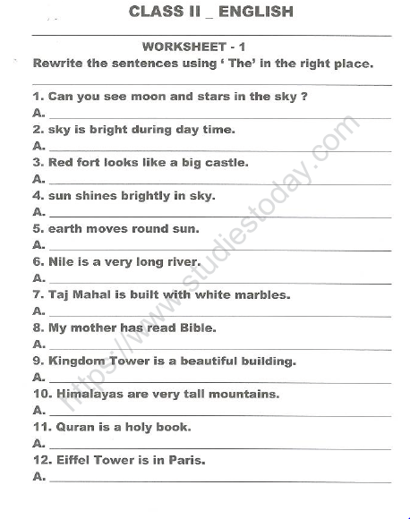 CBSE Class 2 English Revision Worksheet Set D
