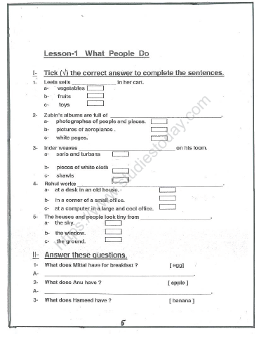 CBSE Class 2 English What People Do Worksheet