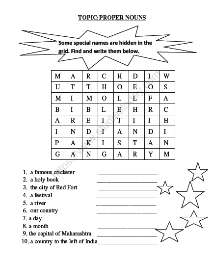 CBSE Class 2 English Proper Nouns Worksheet
