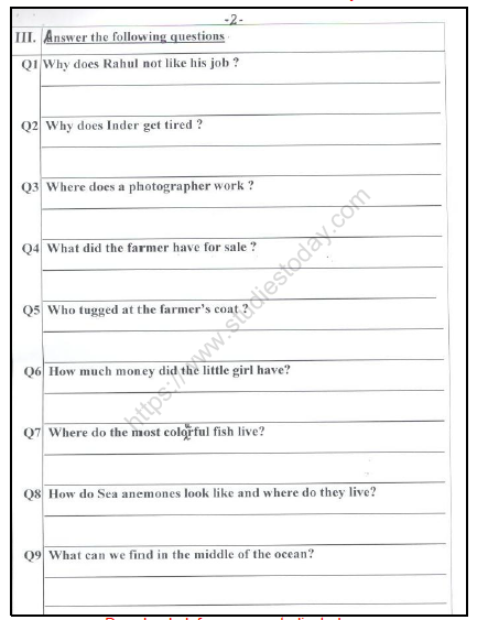 CBSE Class 2 English Dictation Words Worksheet