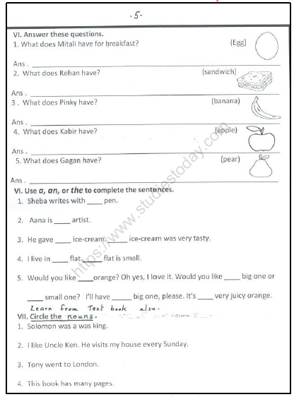 Dictation Words Class 2 English Printable Worksheet Free PDF