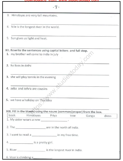 Dictation Words Class 2 English Printable Worksheet Free PDF