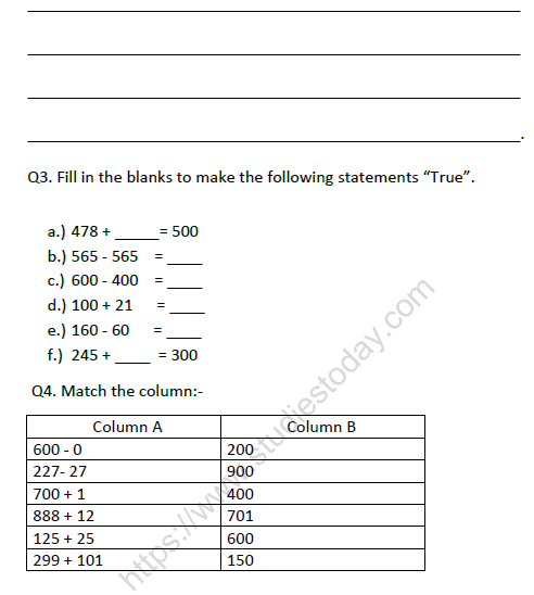 CBSE Class 1 Maths Practice Worksheet Set 3