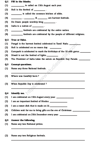 CBSE Class 2 EVS Our Festivals Worksheet