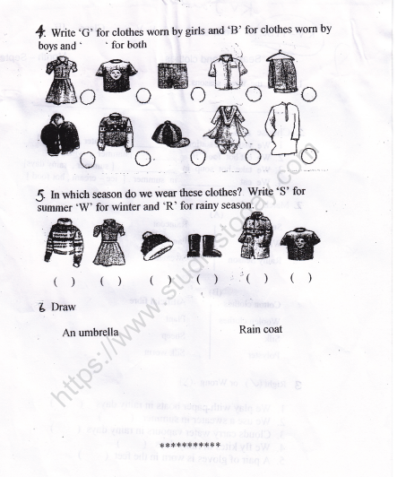 CBSE Class 2 EVS Seasons And Clothes Worksheet
