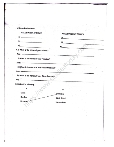 CBSE Class 2 EVS Our School Worksheet