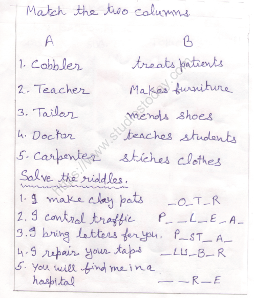 CBSE Class 2 EVS Match Worksheet