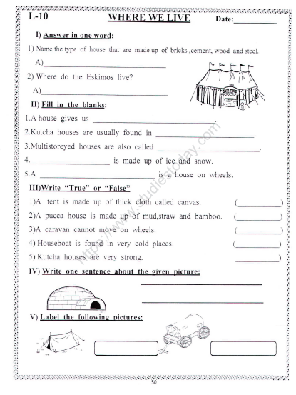 CBSE Class 2 EVS Where We Live Worksheet