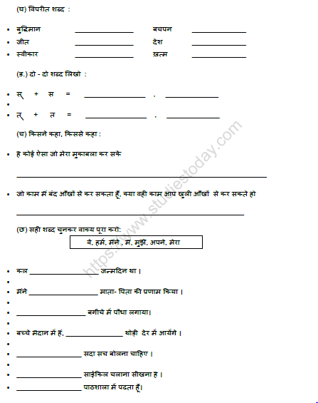 CBSE Class 2 Hindi Practice Worksheet Set 6
