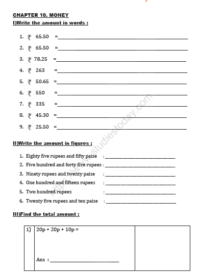 CBSE Class 2 Maths Money Worksheet