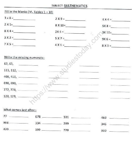 CBSE Class 2 Maths Revision Worksheet Set A