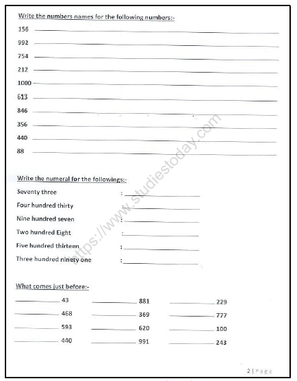 CBSE Class 2 Maths Revision Worksheet Set A