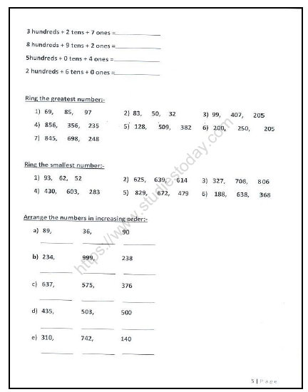 CBSE Class 2 Maths Revision Worksheet Set A