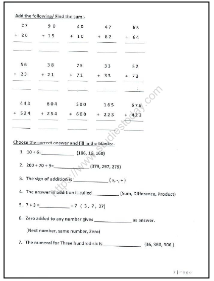 CBSE Class 2 Maths Revision Worksheet Set A