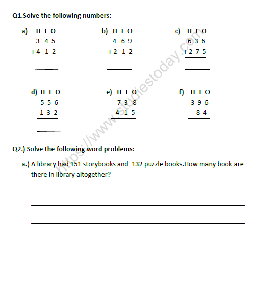 CBSE Class 2 Maths Revision Worksheet Set H