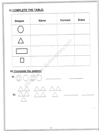 CBSE Class 2 Maths Shapes And Patterns Worksheet